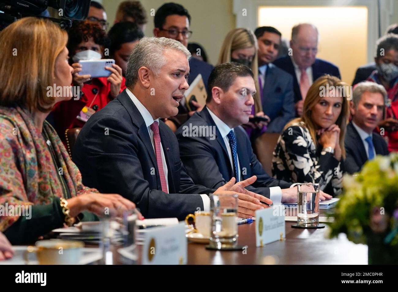 Colombian President Ivan Duque Marquez speaks during his meeting with ...