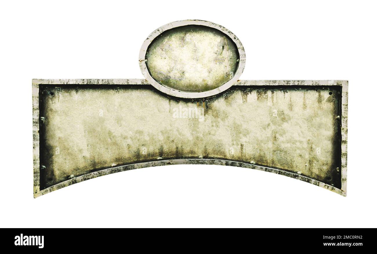 old vintage weathered metallic address or store sign for text, isolated ...