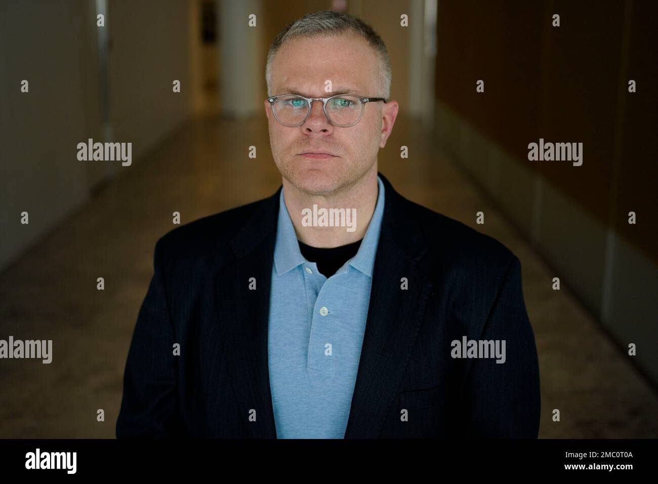 Ryan Hampton poses for a picture after making a statement during a ...