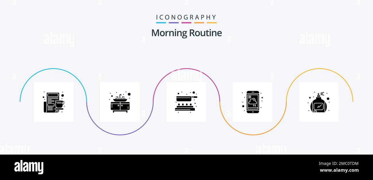 Morning Routine Glyph 5 Icon Pack Including perfume. weather. cooking ...