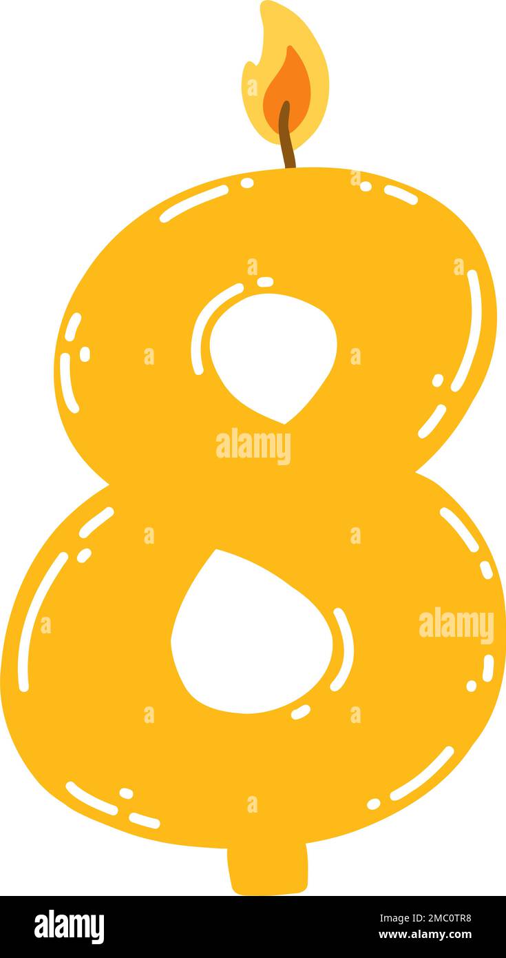 Candle number eight in flat style. Hand drawn vector illustration of 8 ...