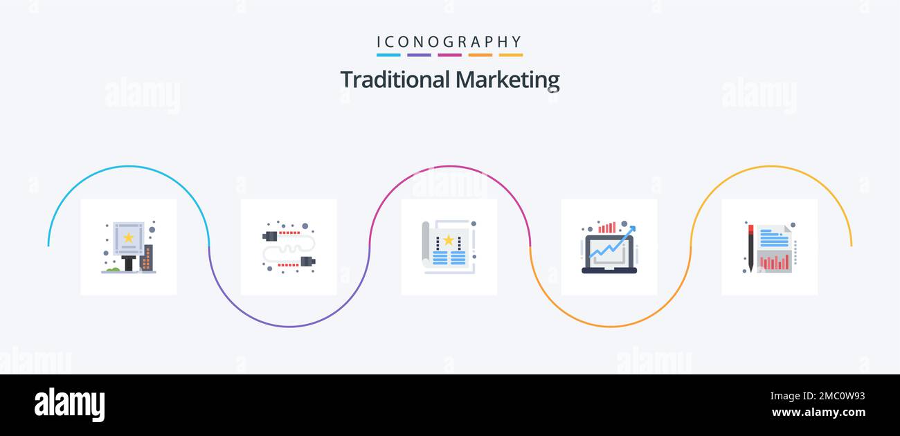 Traditional Marketing Flat 5 Icon Pack Including market. demand ...
