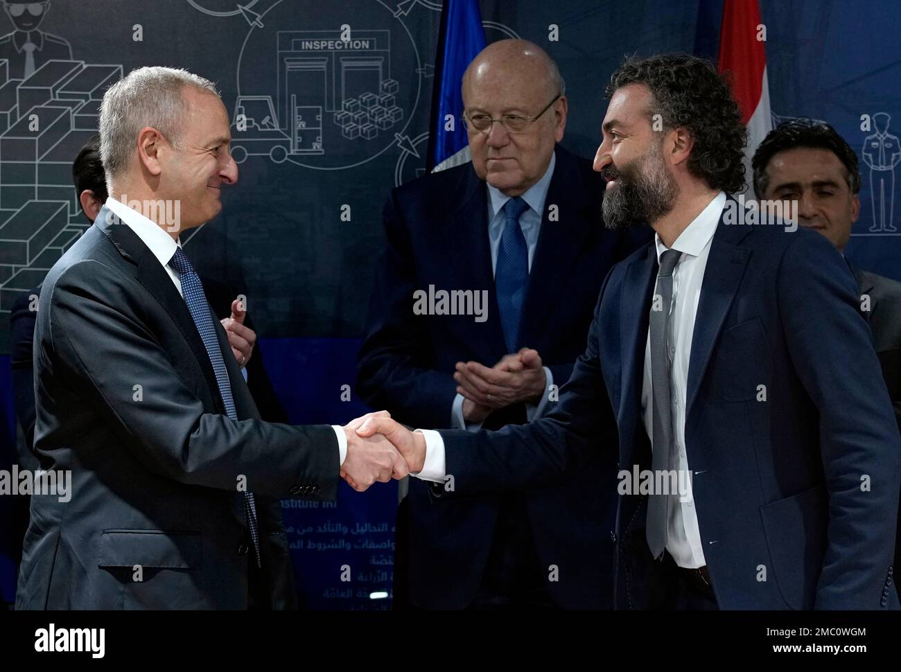 Director General of the Beirut Port, Omar Itani, right, and the ...
