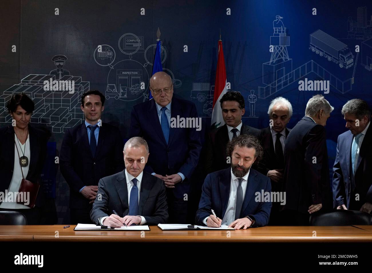 Director General of the Beirut Port, Omar Itani, right, and the ...