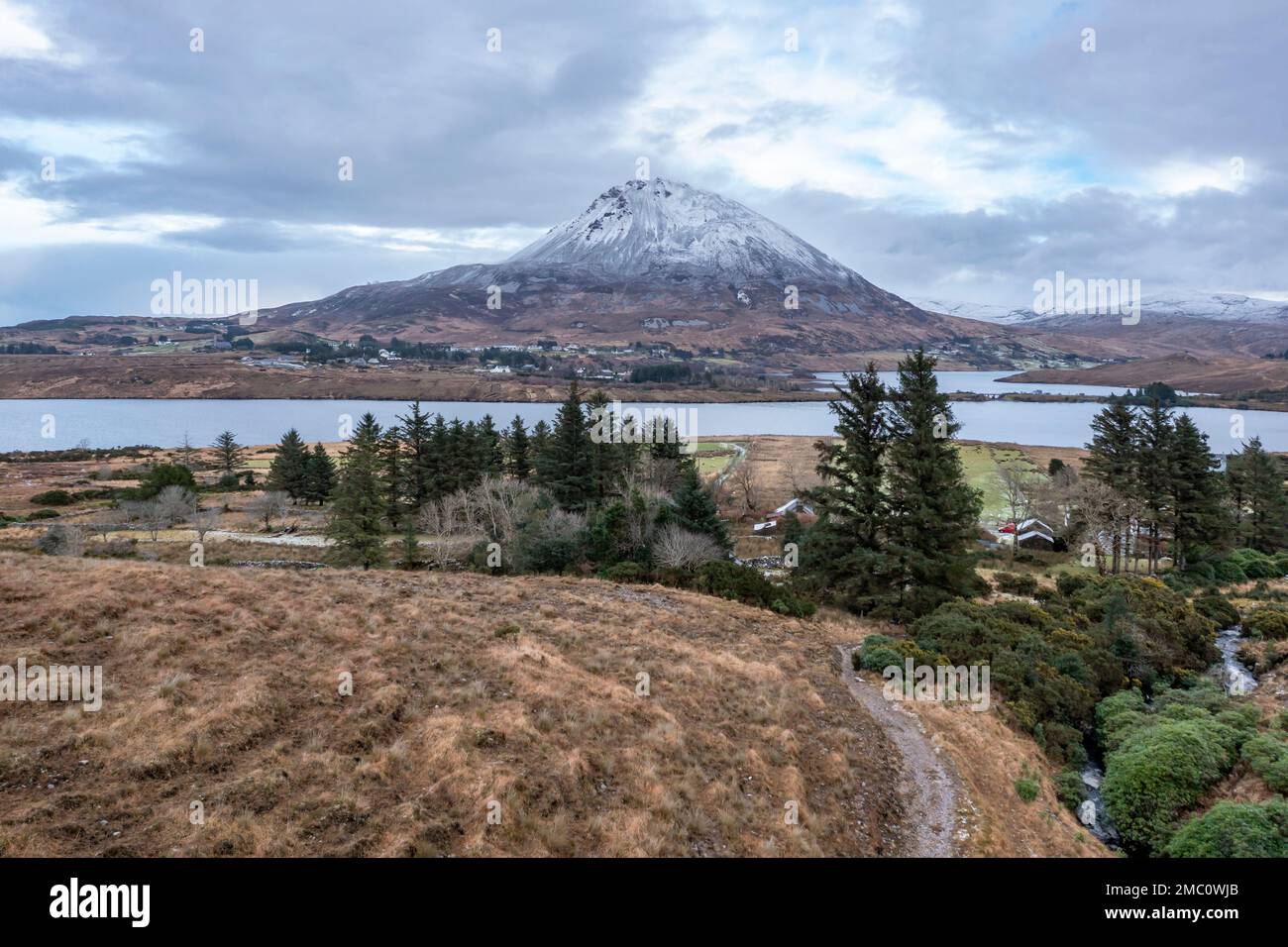 Aerial view of the Dunlewy Ghost Town in County Donegal - Ireland Stock ...