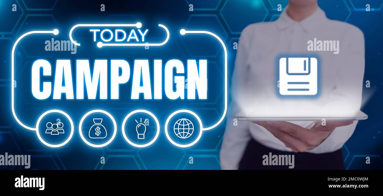 Hand writing sign Campaign. Word for organized course of action to ...