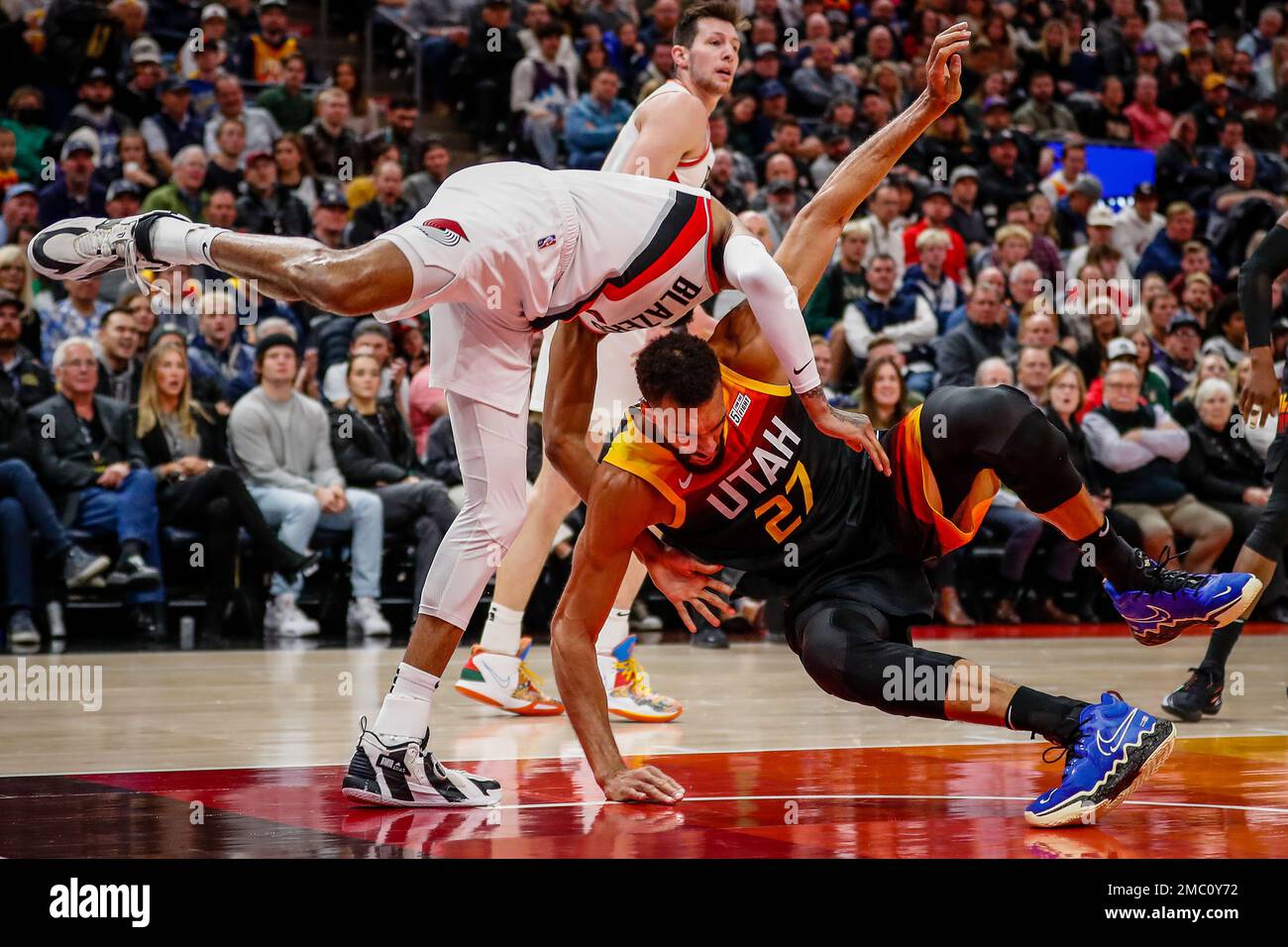 Utah Jazz center Rudy Gobert (27) and Portland Trail Blazers forward ...