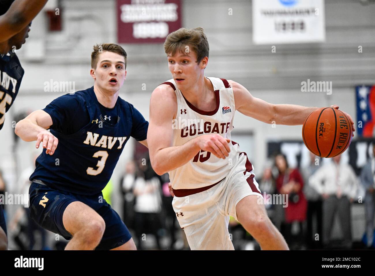 Navy guard Sean Yoder (3) defends against Colgate guard Tucker ...