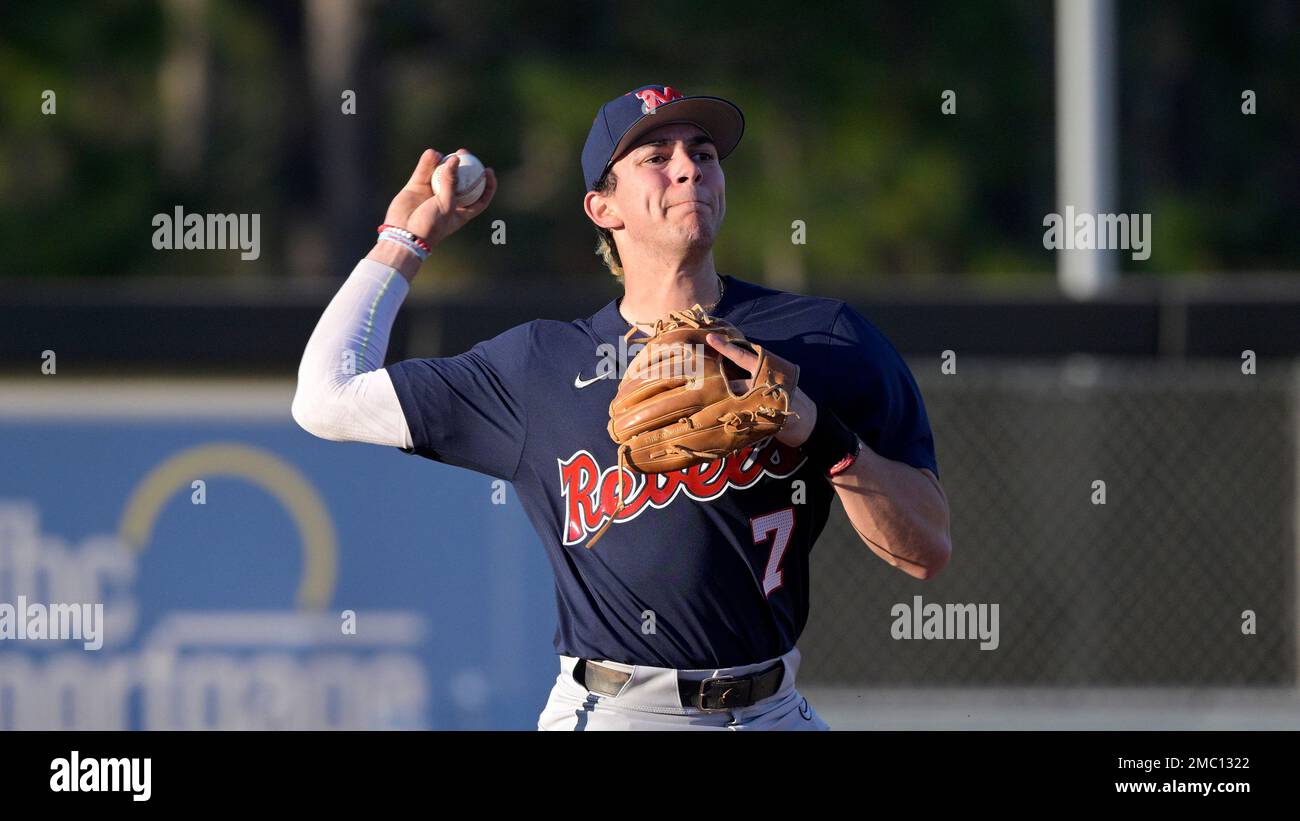 Mississippi infielder Jacob Gonzalez (7) during an NCAA baseball game ...