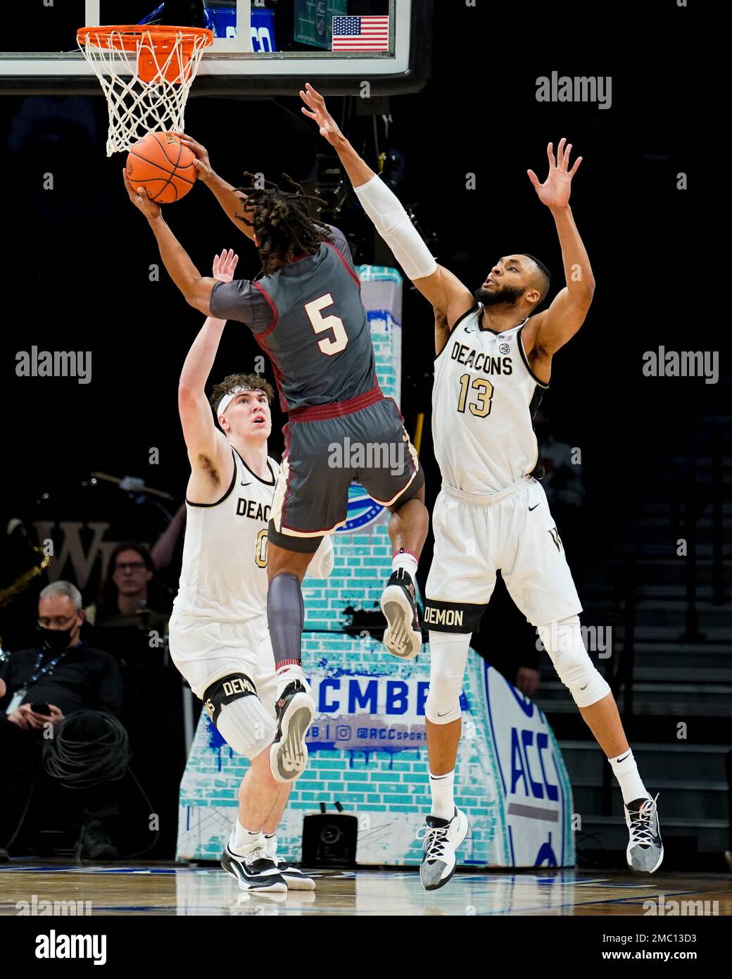 Boston College's DeMarr Langford Jr. (5) shoots against Wake Forest's ...