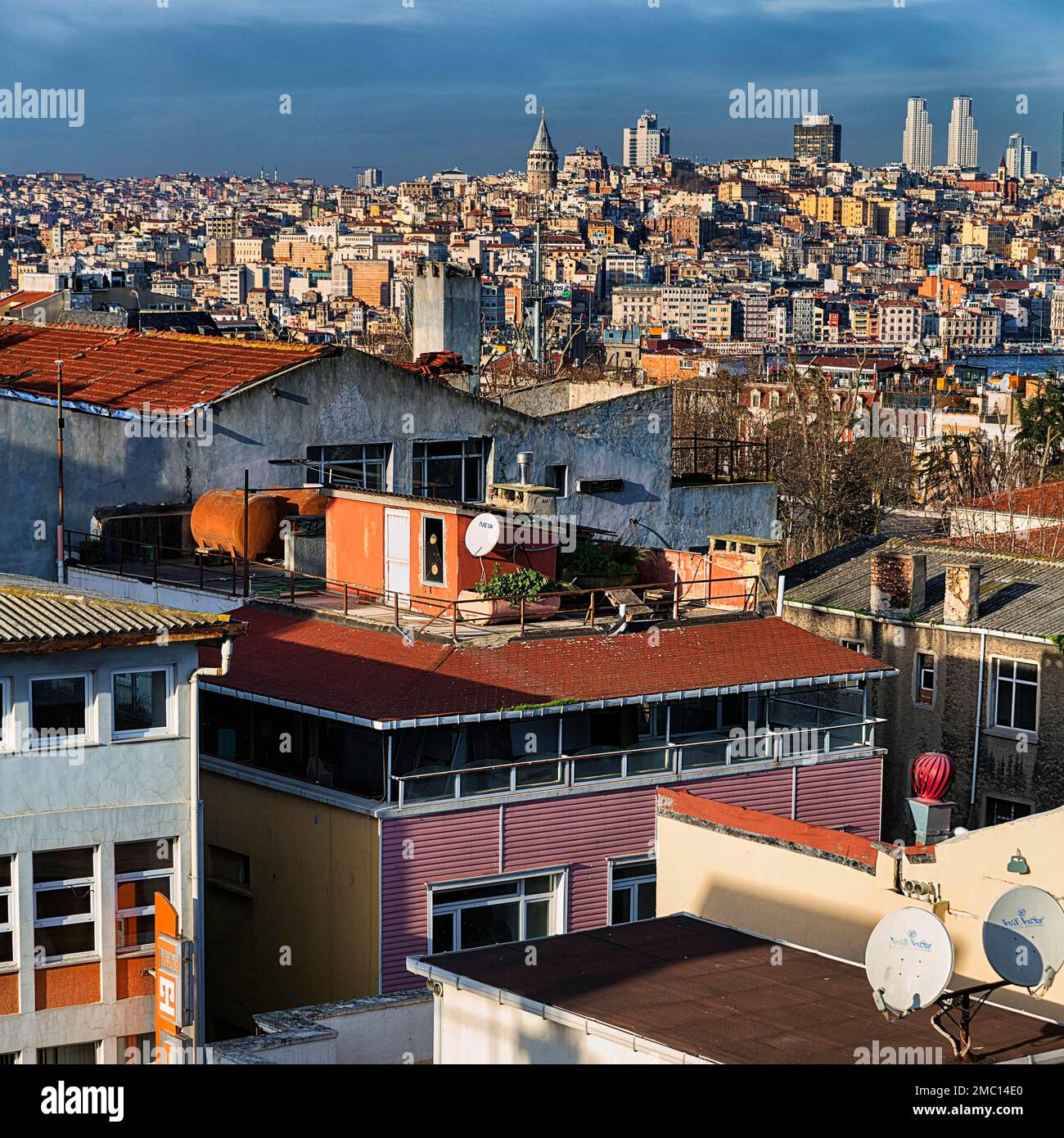 Panoramic view over the roofs of the old town towards the Galata Tower ...