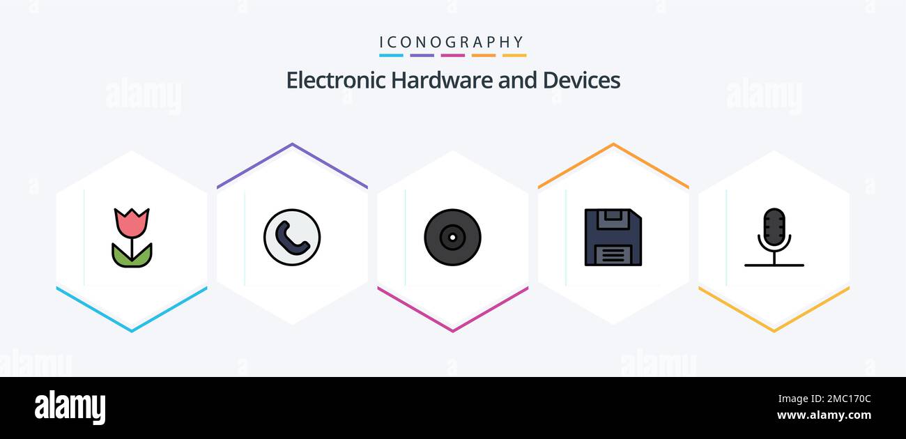 Devices 25 FilledLine icon pack including record. mic. disc. broadcast ...