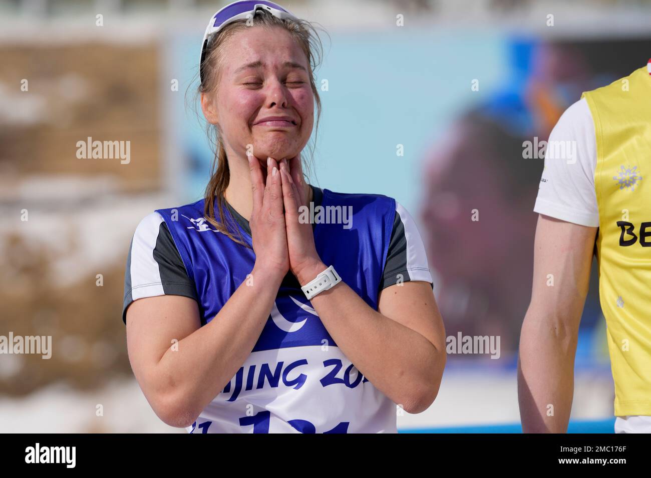 Winner Carina Edlinger of Austria with her guide Lorenz Josef Lampl ...