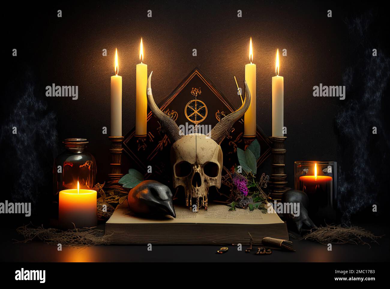 the concept of witchcraft and magic, an altar for communication with ...