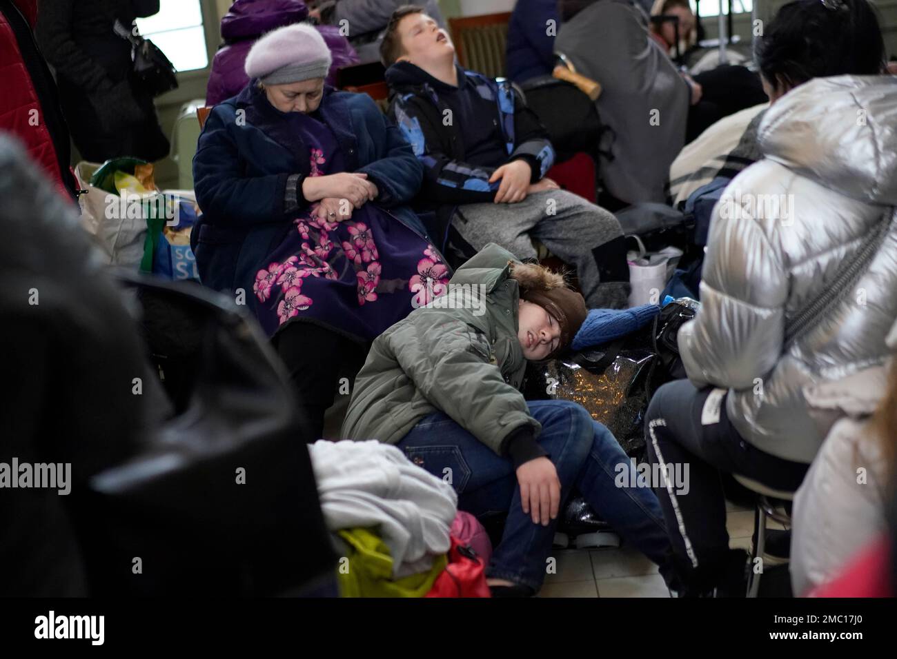 People who fled the war from neighboring Ukraine sleep at the Przemysl ...