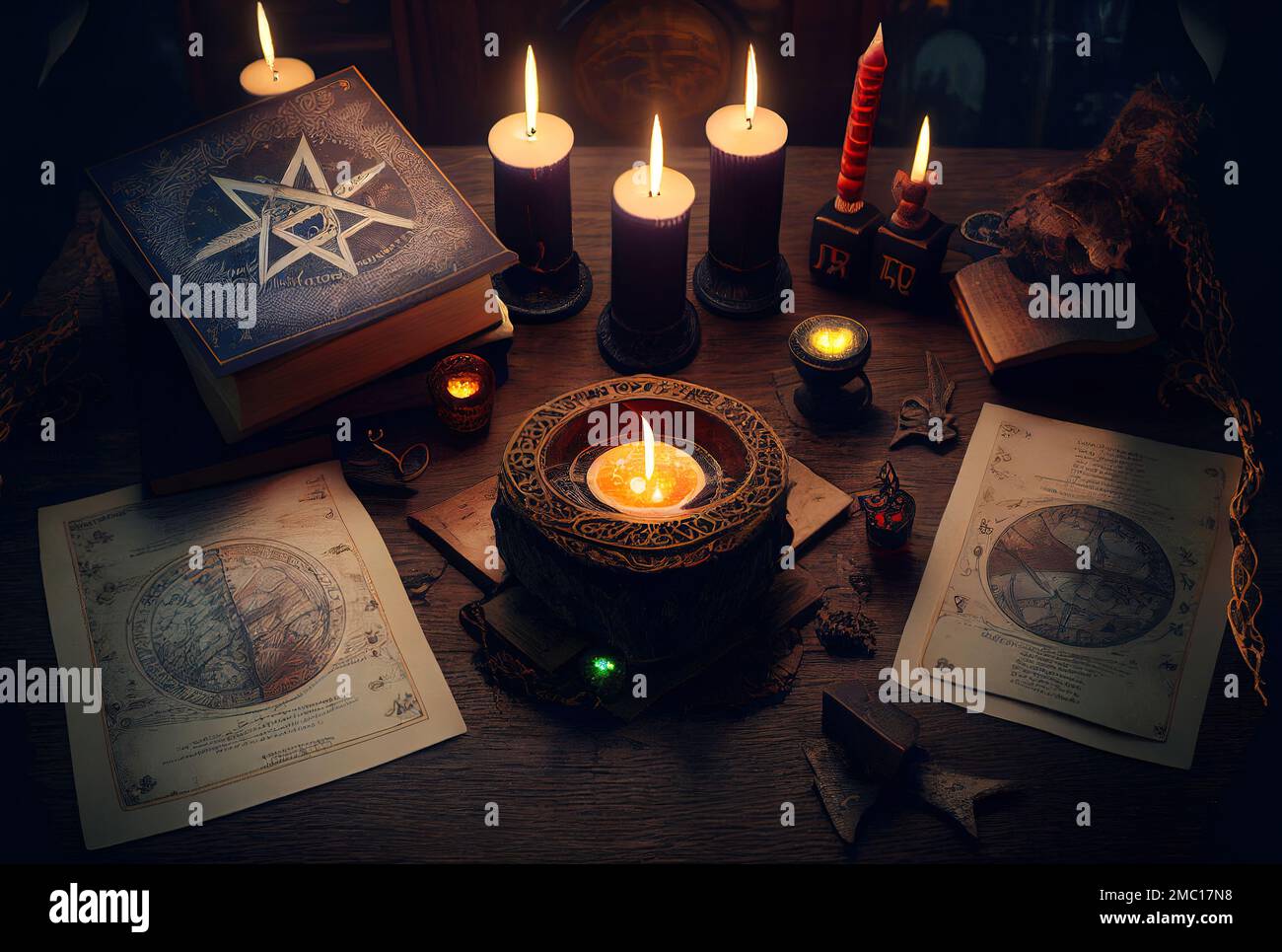 the concept of witchcraft and magic, an altar for communication with ...