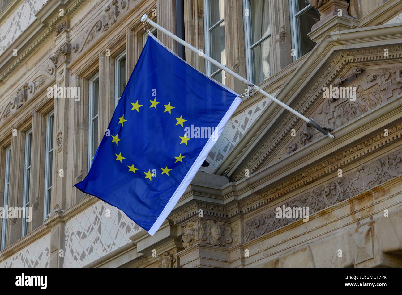 Flag of the European Union, EU, on a house facade, Strasbourg ...