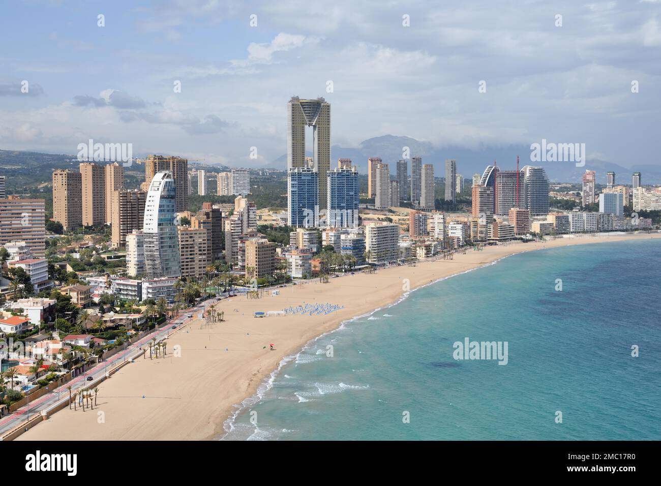 Skyline of Benidorm with the Intempo skyscraper, at 192 metres the ...