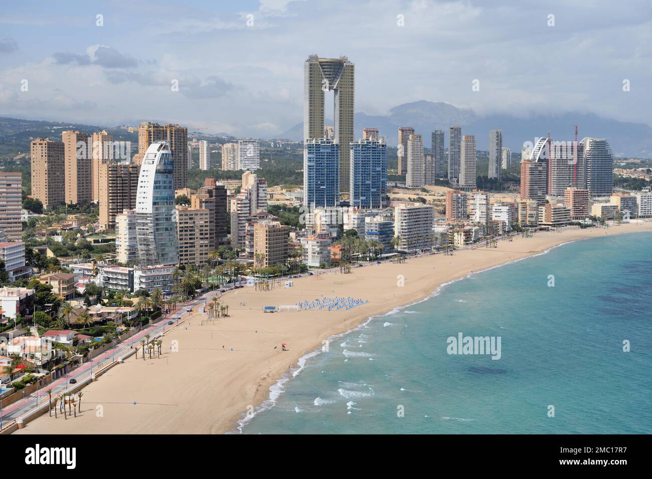 Skyline of Benidorm with the Intempo skyscraper, at 192 metres the ...