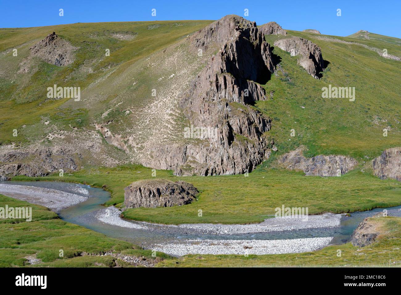 Tian Shan mountain view along the road to Shaal Too near the Chinese ...