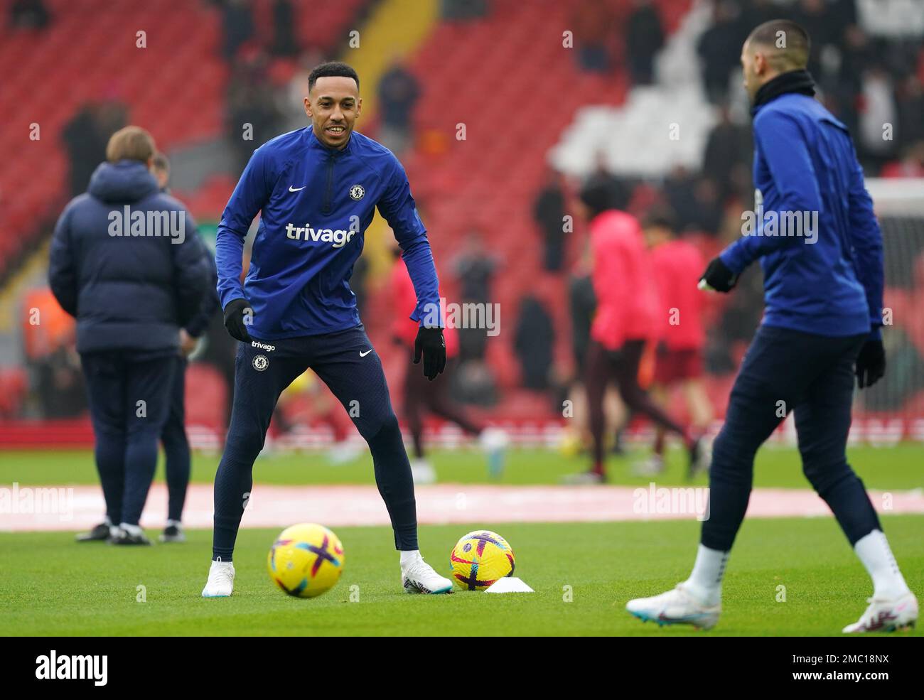 Chelsea's Pierre-Emerick Aubameyang warming up prior to kick-off during ...