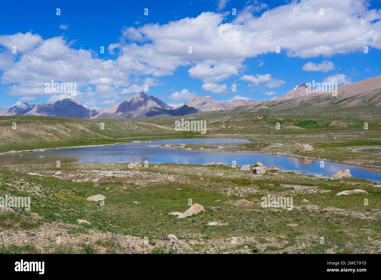 Alpine lake, Kakshaal Too in the Tian Shan mountain range near the ...