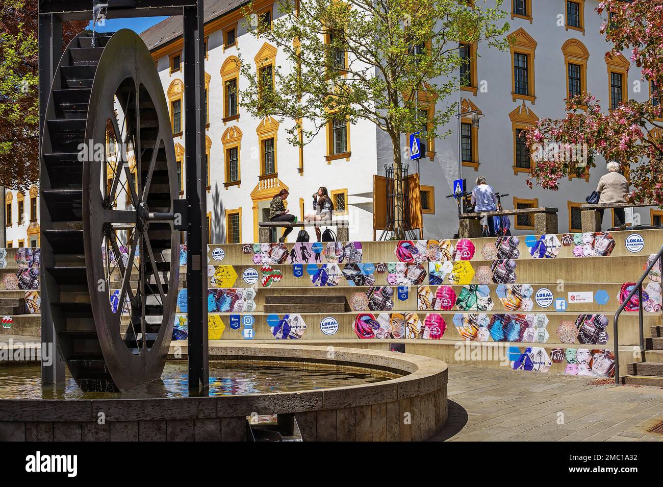 Water wheel in front of the residence, Kempten, Allgaeu, Bavaria ...