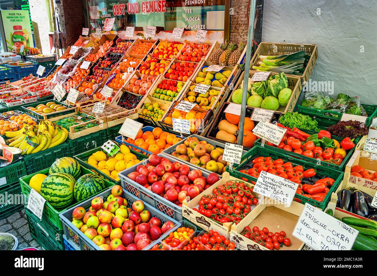 Fruit and vegetable stand, Kempten, Allgaeu, Bavaria, Germany Stock ...