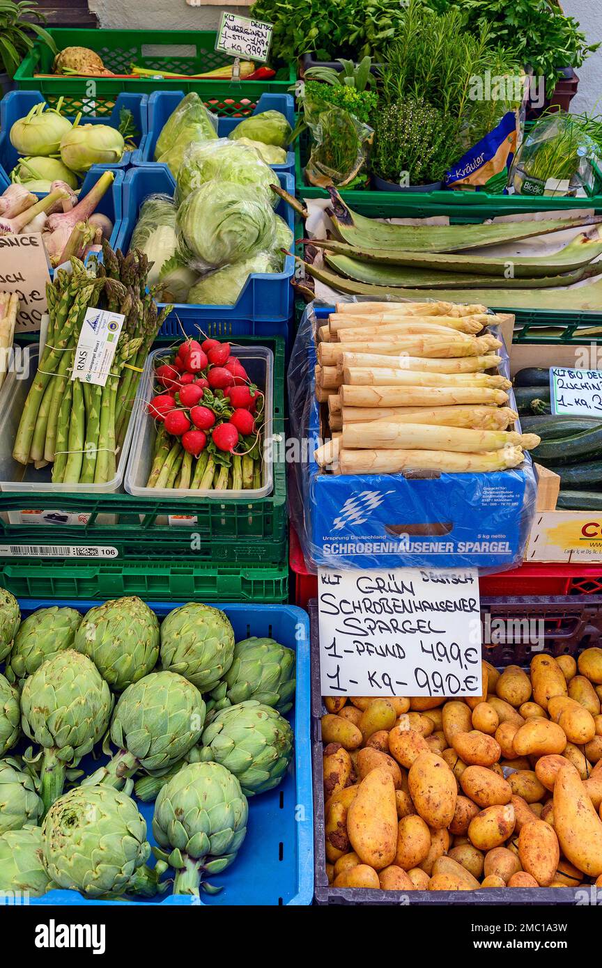 Vegetable stall, Kempten, Allgaeu, Bavaria, Germany Stock Photo - Alamy