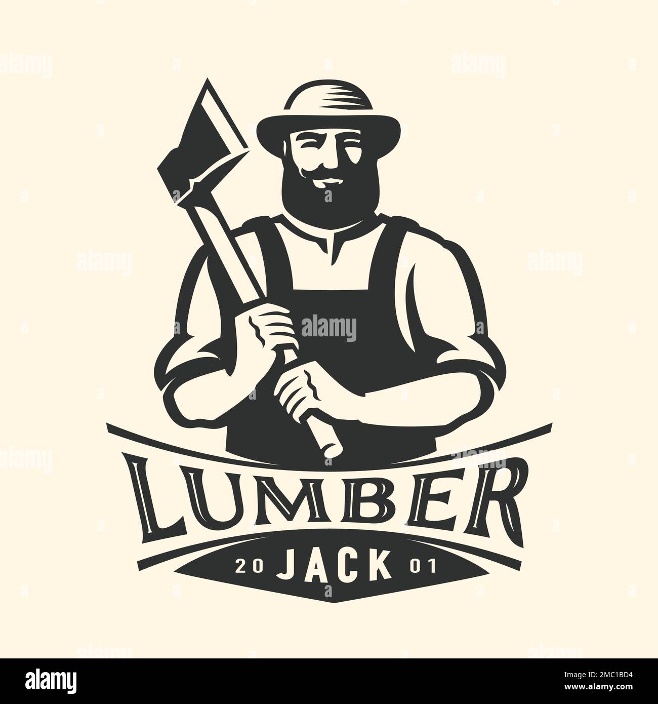 Lumberjack brutal bearded man with axe, logo. Logging, lumber-camp ...