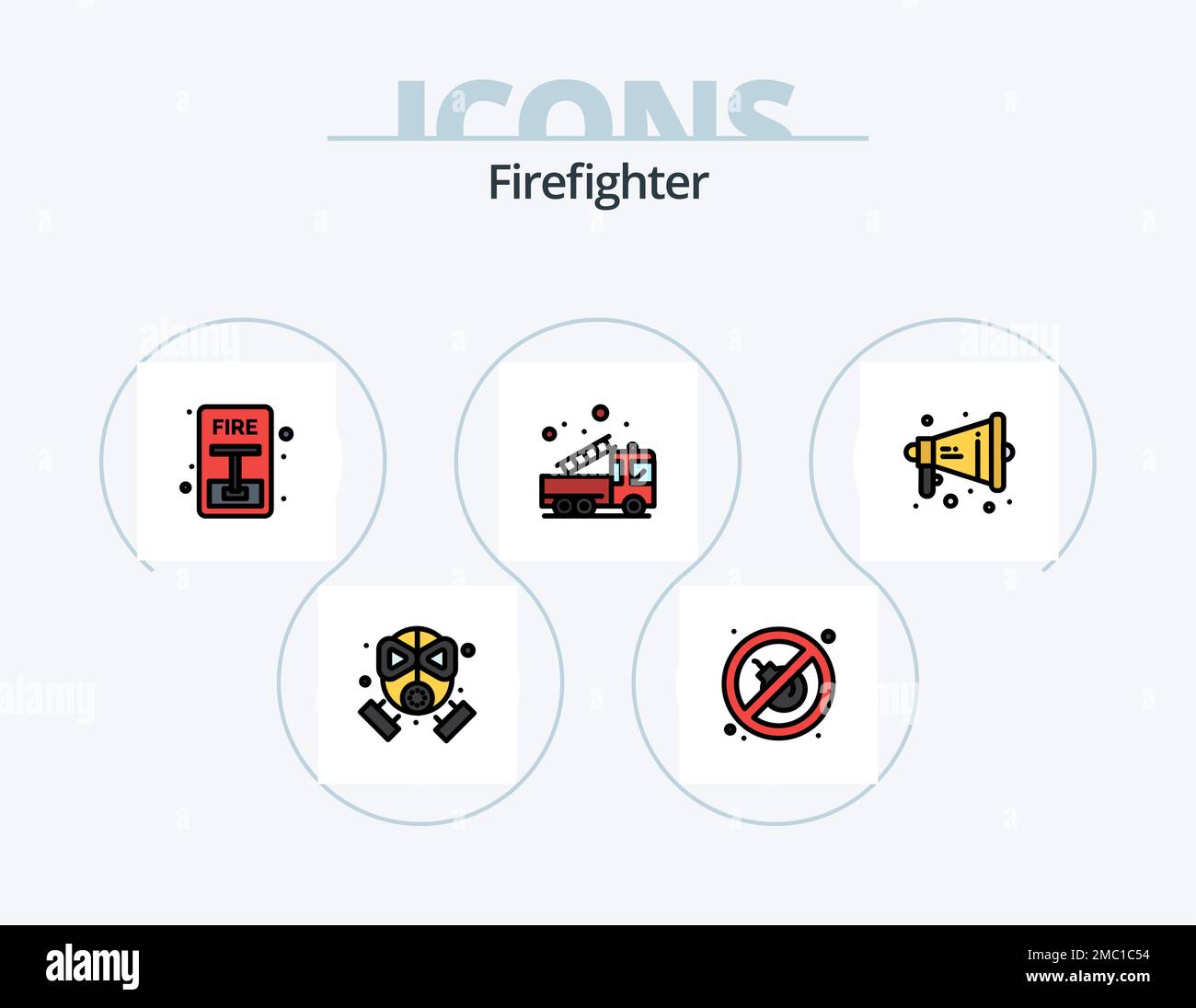 Firefighter Line Filled Icon Pack 5 Icon Design. map. fire. loud. fireman. fire fighting Stock ...
