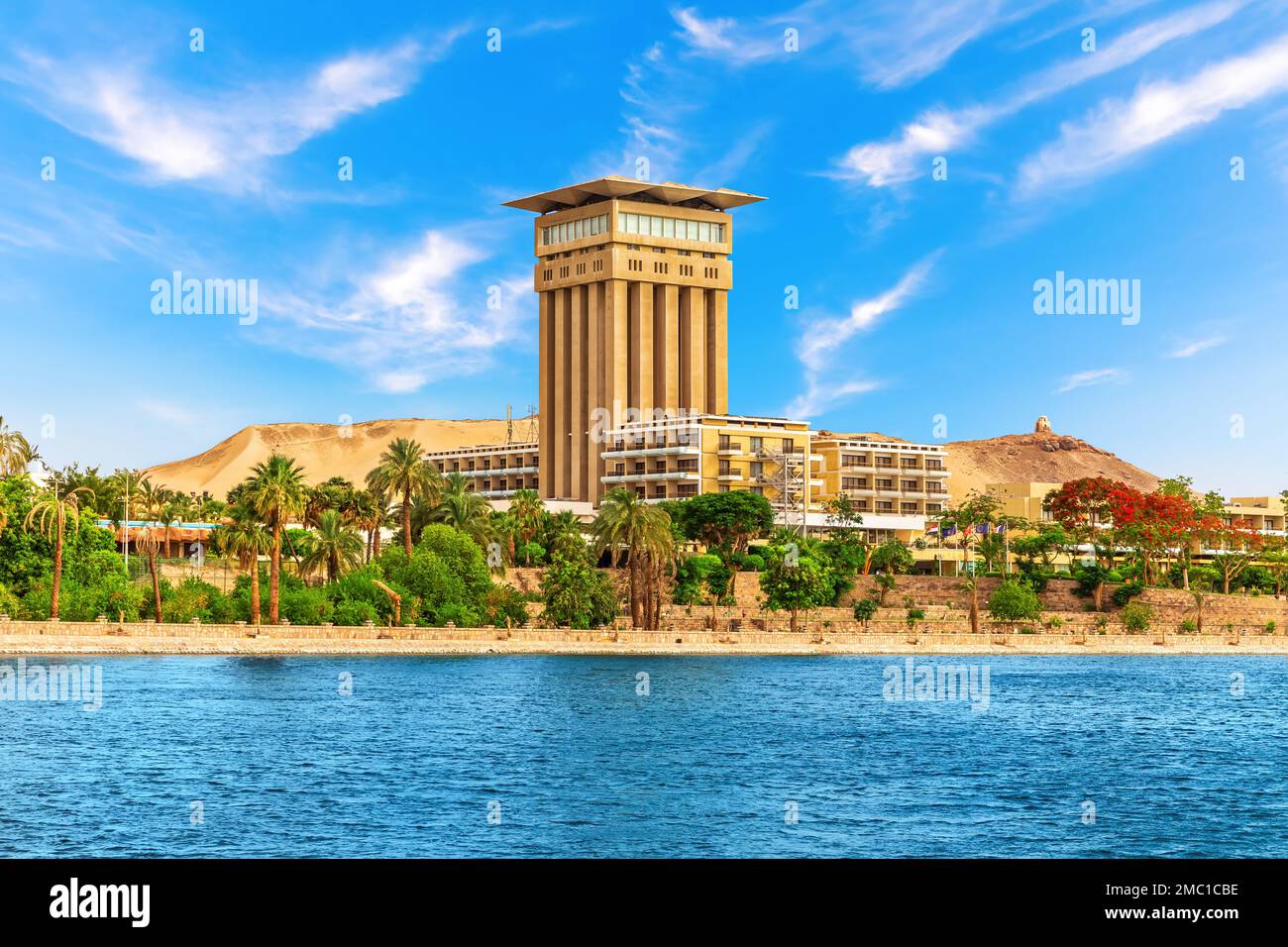 Aswan river view, buildings and hotels by the Nile, Egypt Stock Photo ...