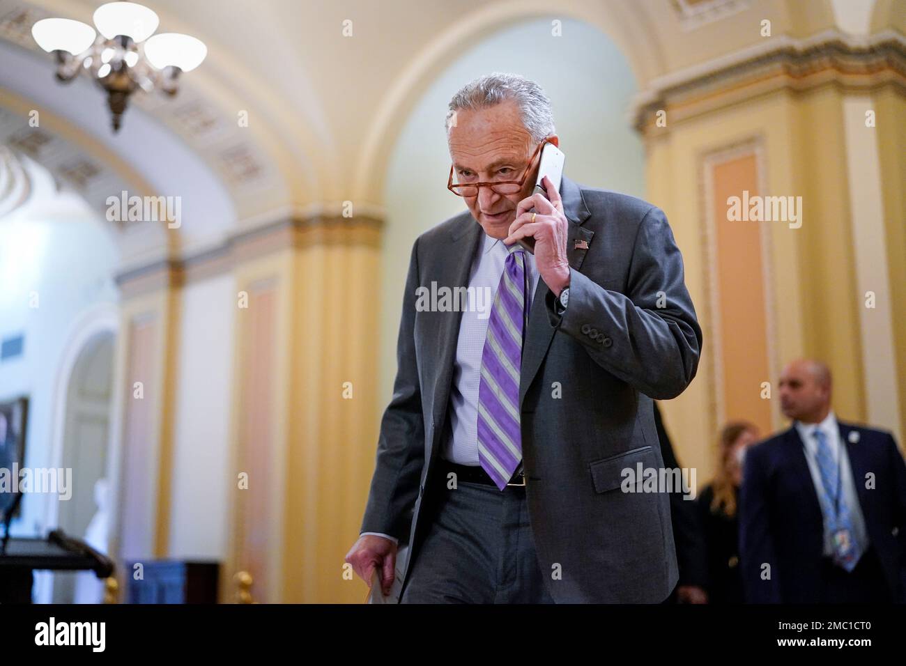 Senate Majority Leader Chuck Schumer, D-N.Y., arrives for a Democratic ...