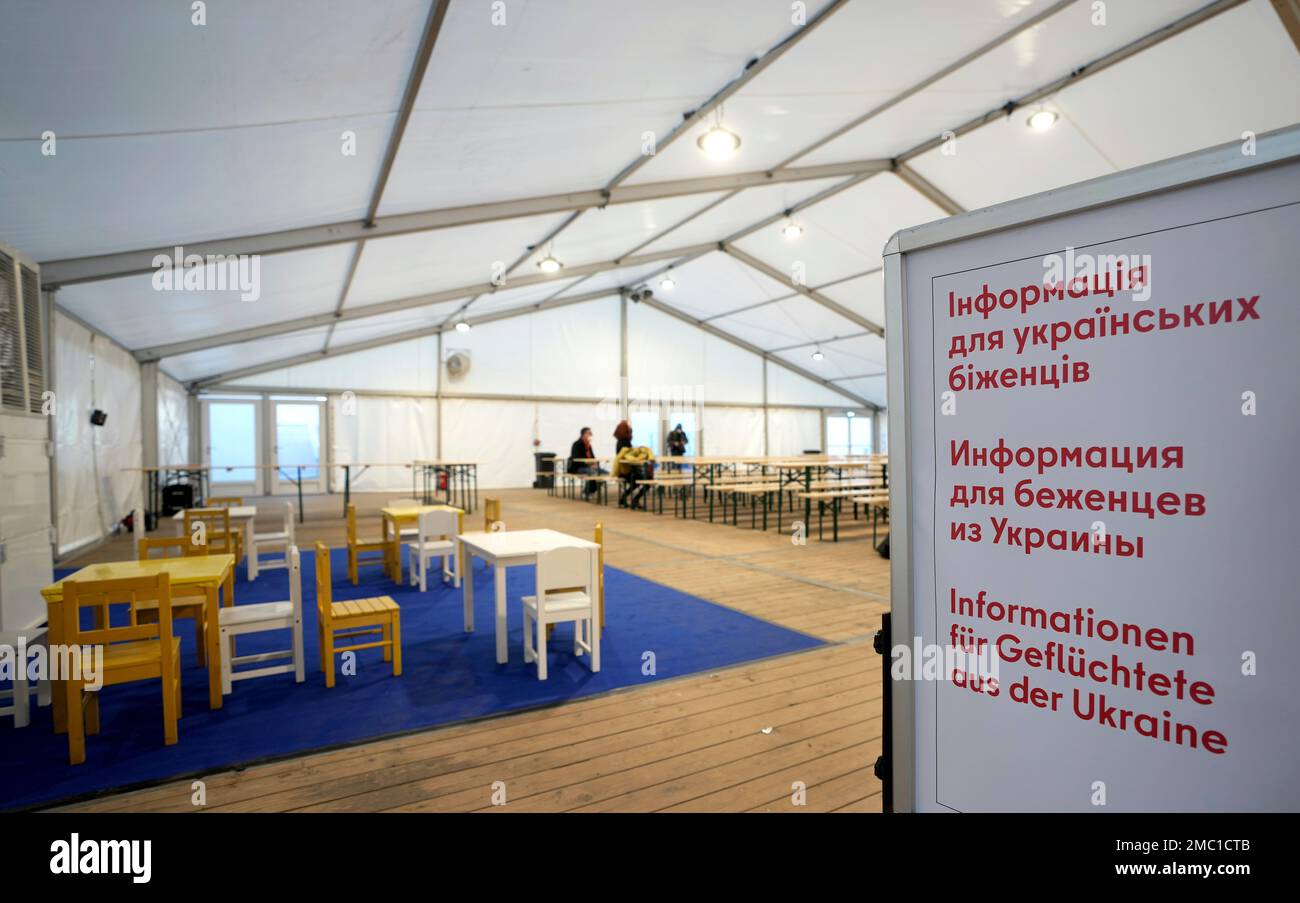 An interior view of the 'Welcome Hall State of Berlin' for refugees ...