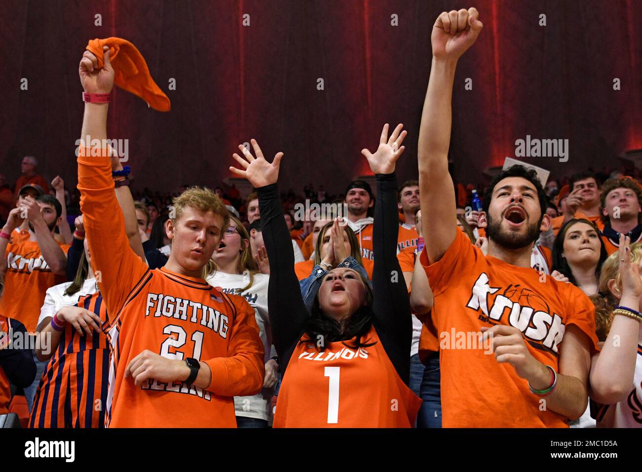 Illinois fans cheer before an NCAA college basketball game against Iowa ...