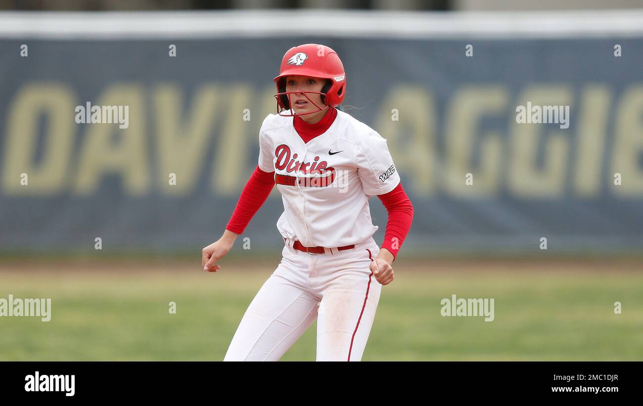 Carly Eldredge of Dixie State runs from second base against UC Davis ...