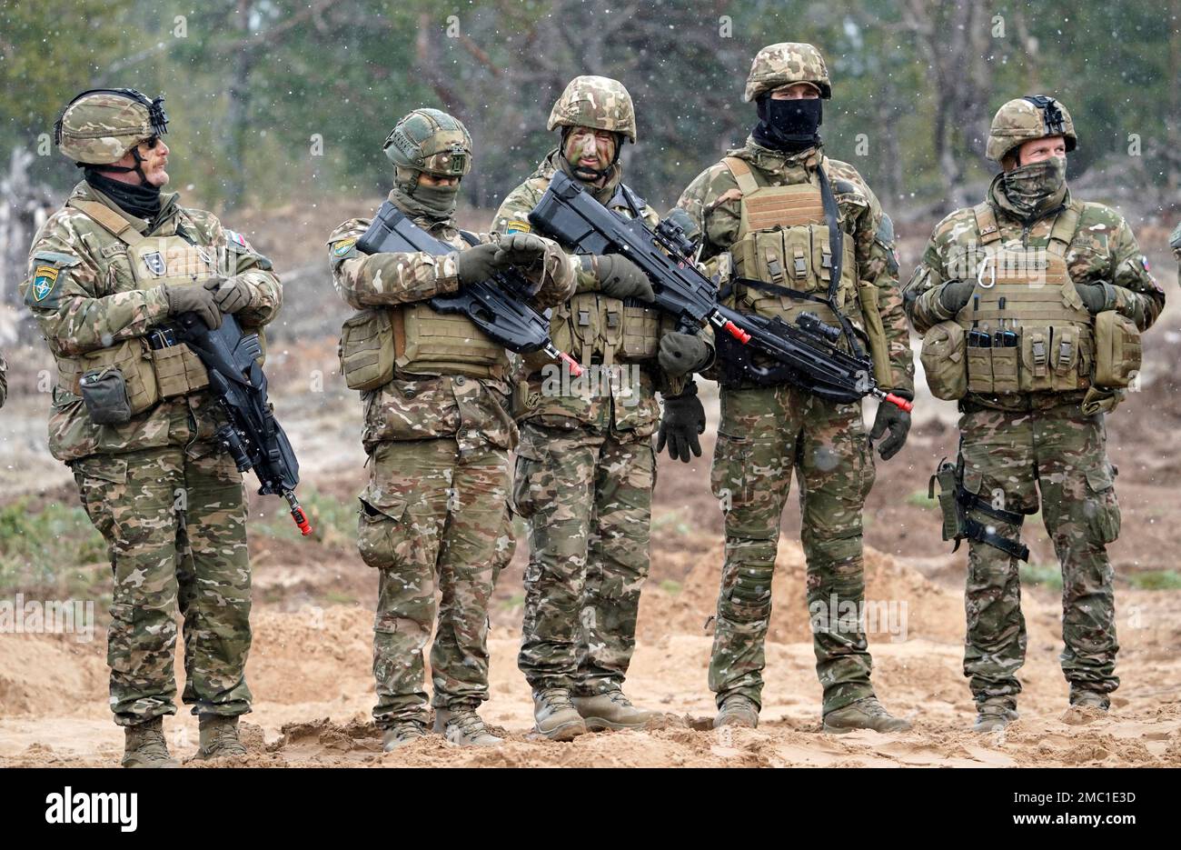 Slovenia's troops stand during military exercises in Adazi Military ...