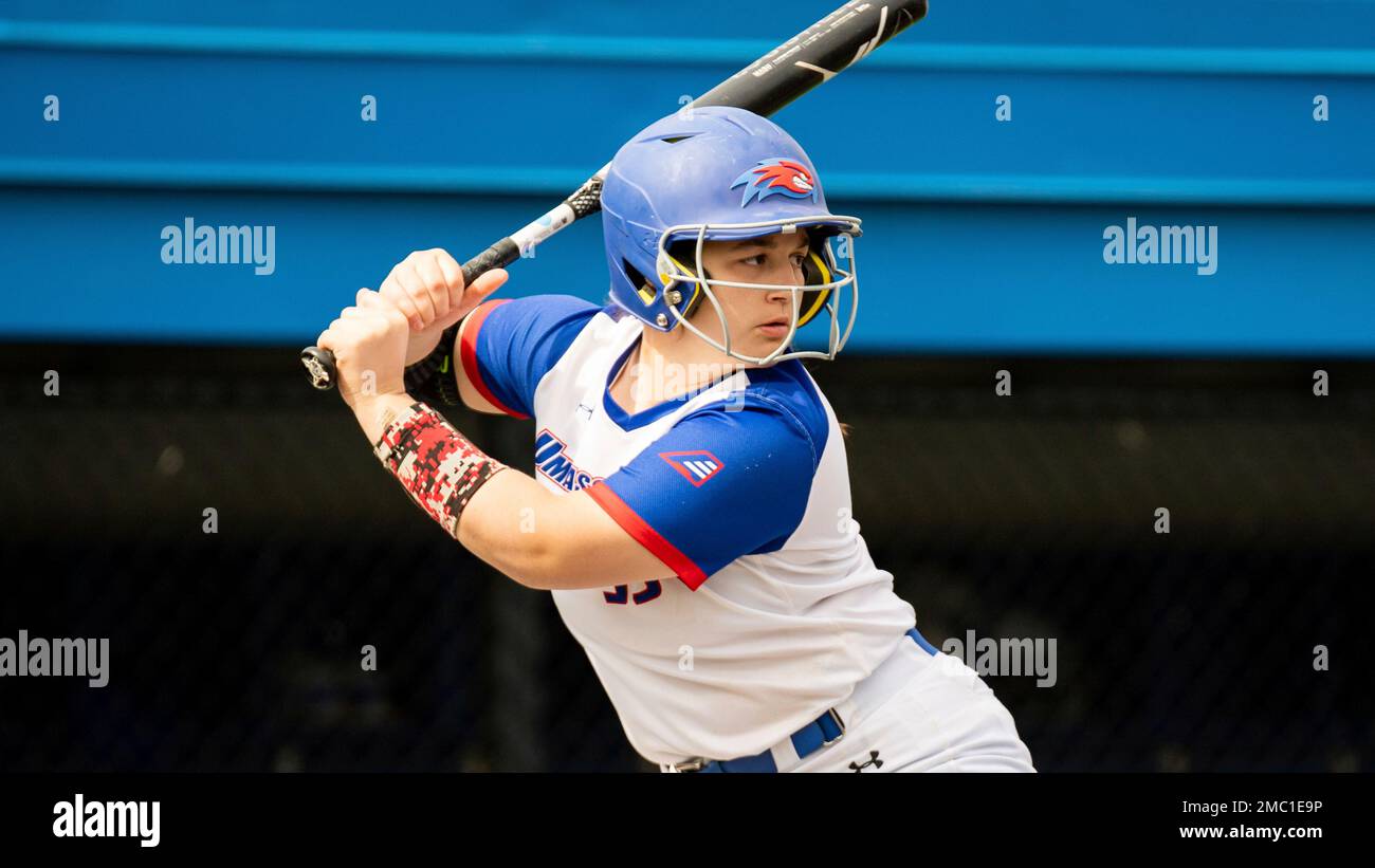 UMass Lowell catcher Becca Vaillancour (33) goes up to bat during an ...