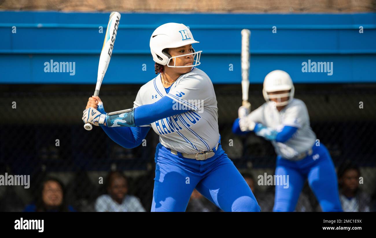 Hampton utility player Jada Evans (19) goes up to bat during an NCAA ...