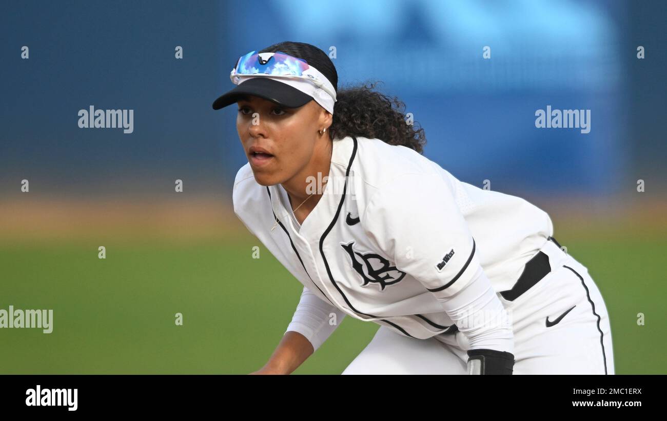Long Beach State's Sinclair Lawhorn plays during an NCAA softball game ...