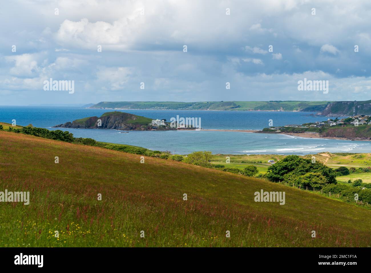 View of the countryside from Thurlestone to Burgh Island in Devon Stock ...