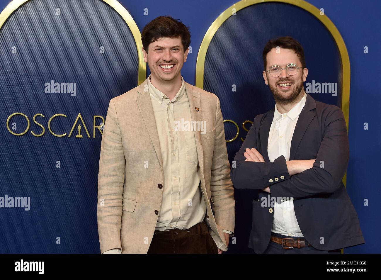 Dan Ojari, left, and Mikey Please arrive at the 94th Academy Awards ...