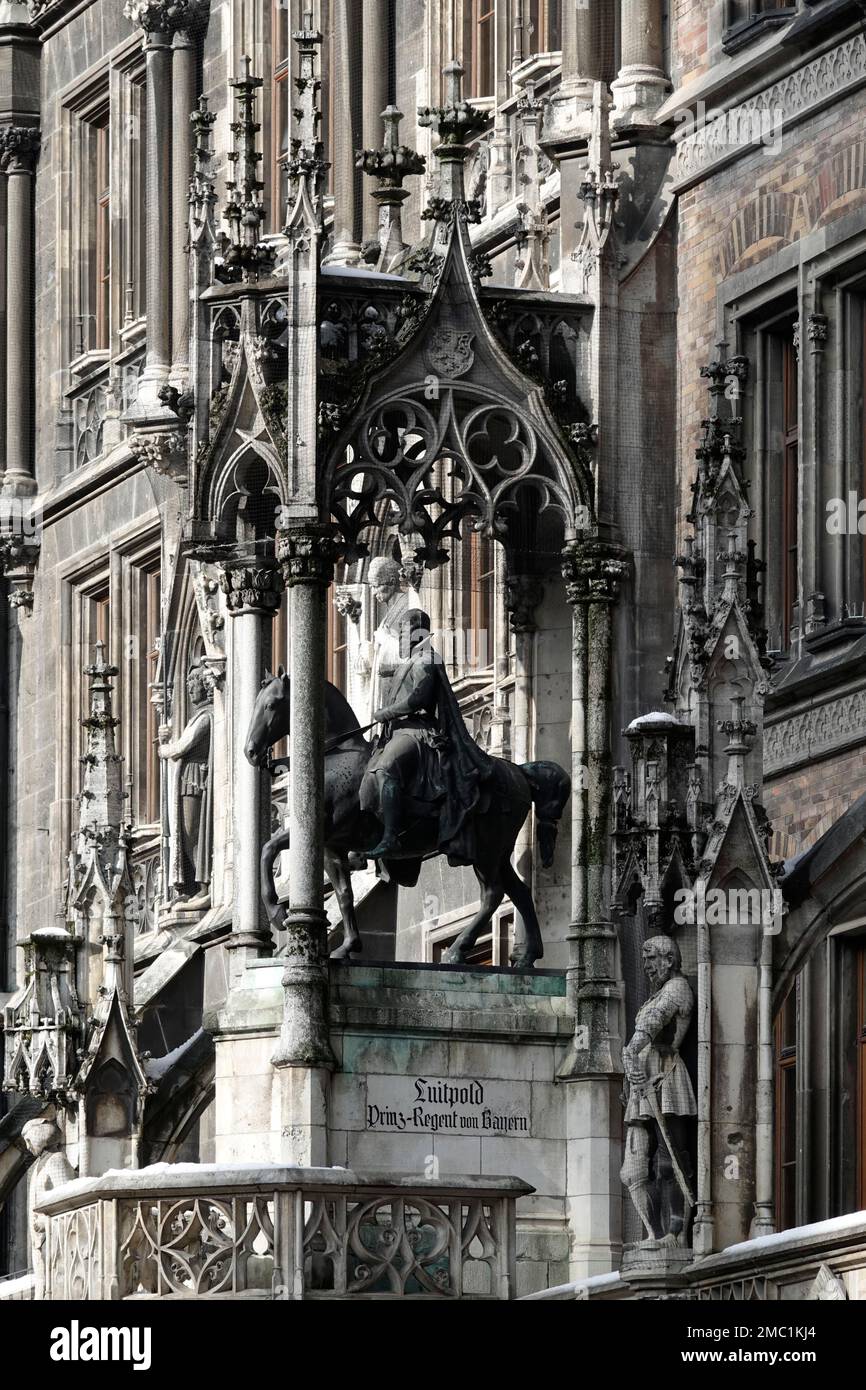 Equestrian statue of Prince Regent Luitpold of Bavaria on the facade of ...