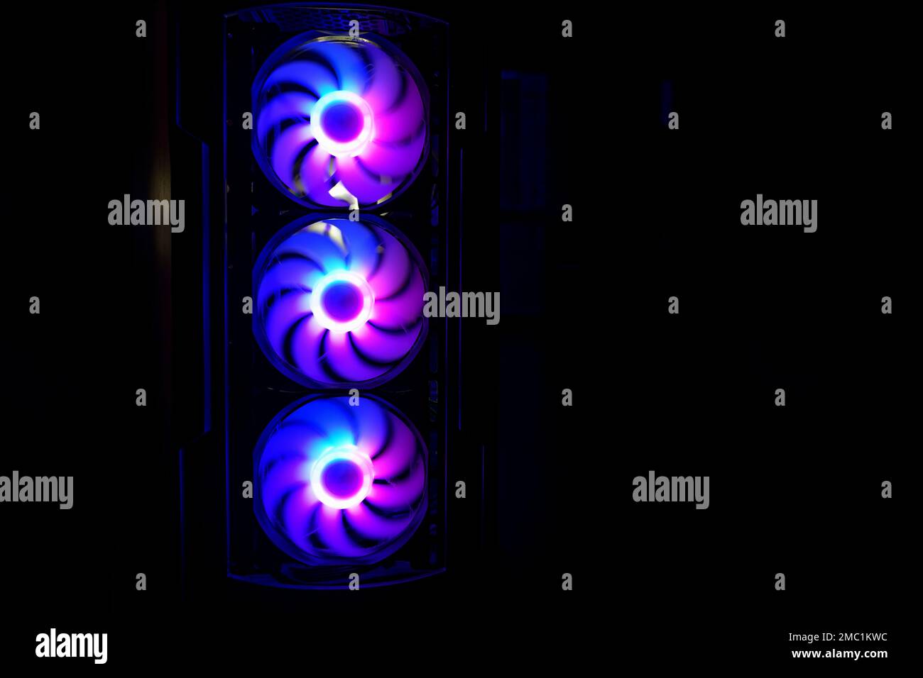 Computer cooler with RGB LED light. Computer circuit board and CPU ...