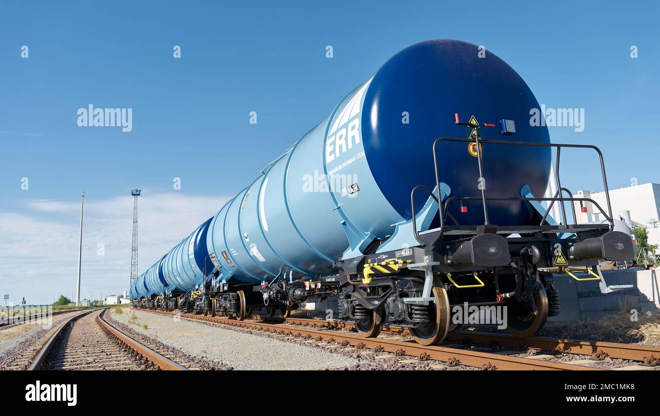 Tank wagon on railroad tracks in an industrial area in the north of the ...