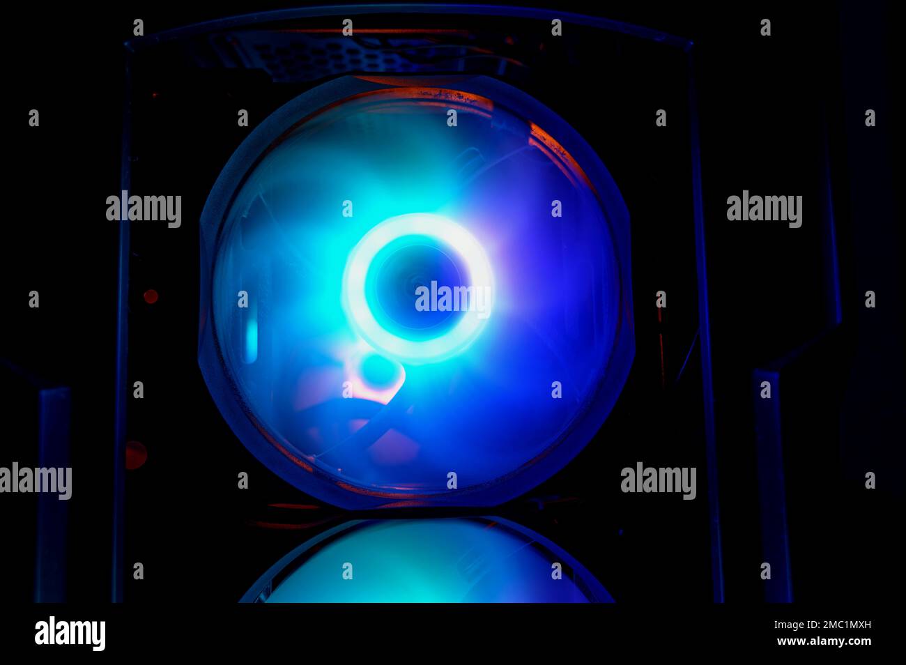 Computer cooler with RGB LED light. Computer circuit board and CPU ...