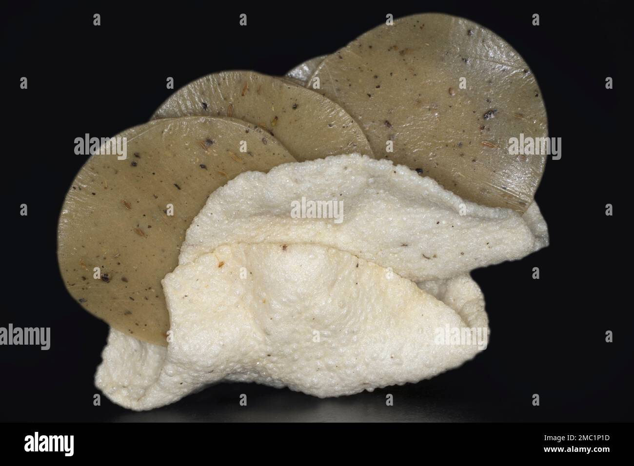 Raw and fried rice crackers, khichia masala papad, food photography in ...