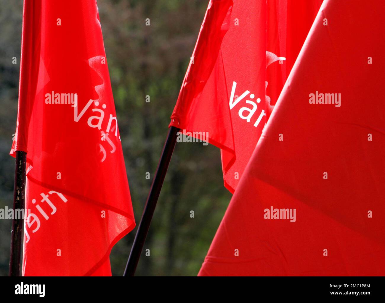 The Left Party's flag photographed on the first of May in Linköping ...