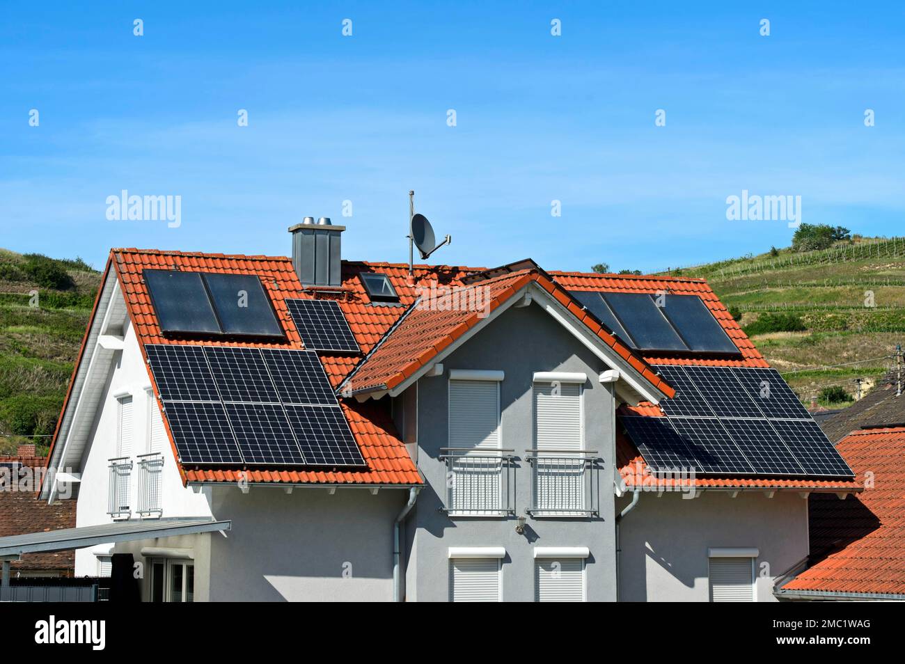 Single-family house with thermal solar system for hot water and solar ...