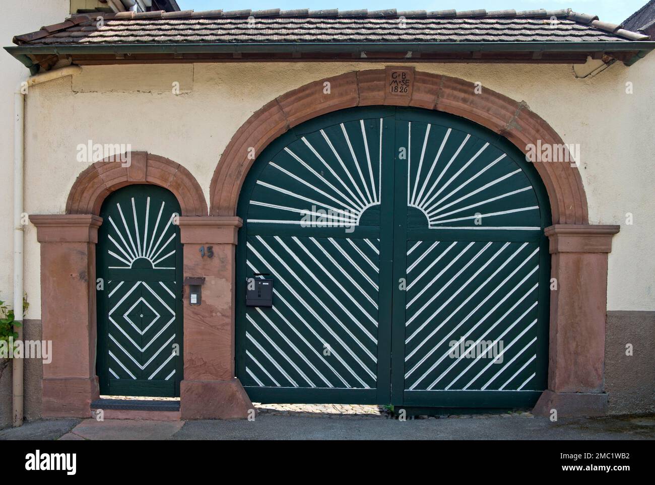 Arched gate at a vineyard, Bickensohl, town of Vogtsburg, Kaiserstuhl ...